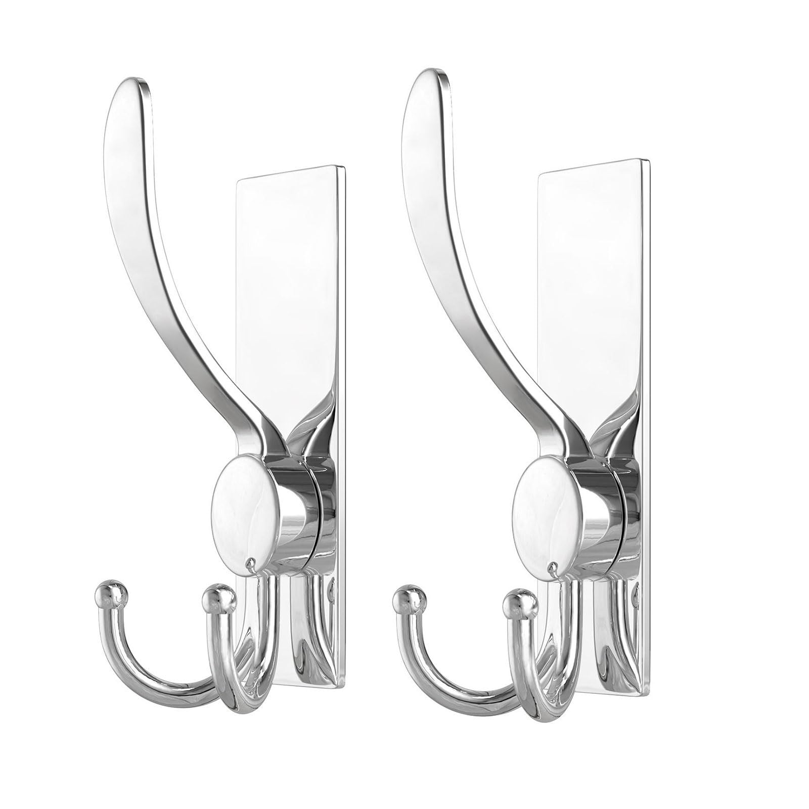 VINHOLD Metal Wall Mounted Towel Hooks, Self-Adhesive Coat Hooks with Tri Hooks for hanging towels, coats, hats, pans, Utility Hooks for bathrooms, bedrooms,kitchens(2 pack,glossy)