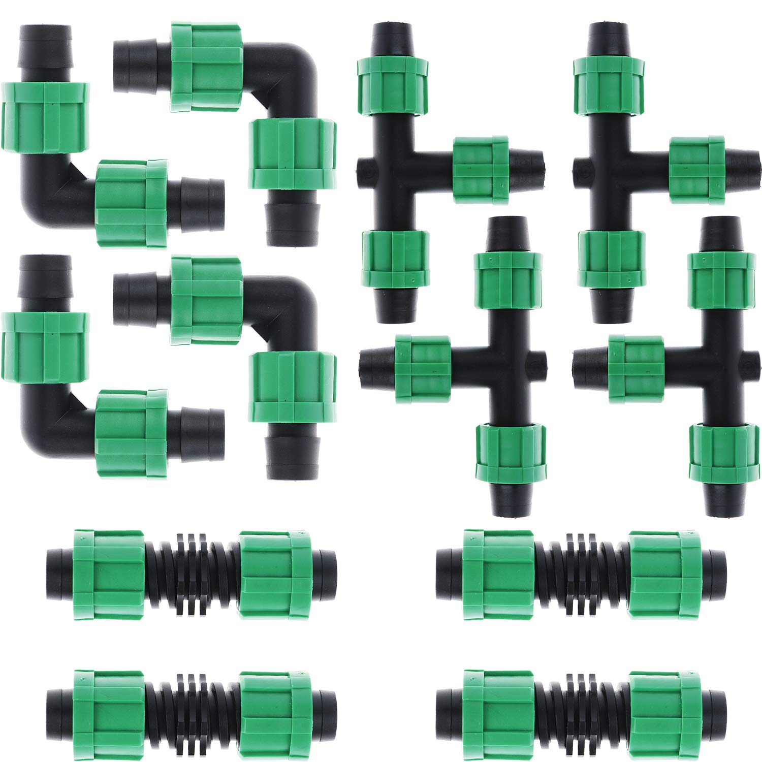 JETTINGBUY 12Pcs Drip Irrigation Fittings Kit 1/2 Inch Universal Connector Compatible with16-17mm Drip or Sprinkler Systems for Drip Garden Patio and Lawn