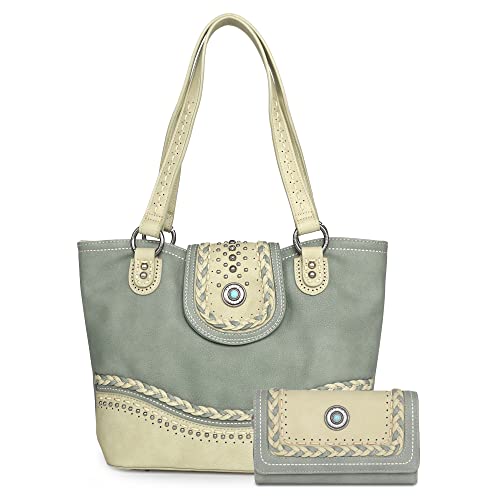 Montana West Buckle Collection Western Bag Concealed Carry Totes for Women with Wallet Set MW1107G-8317GN+W