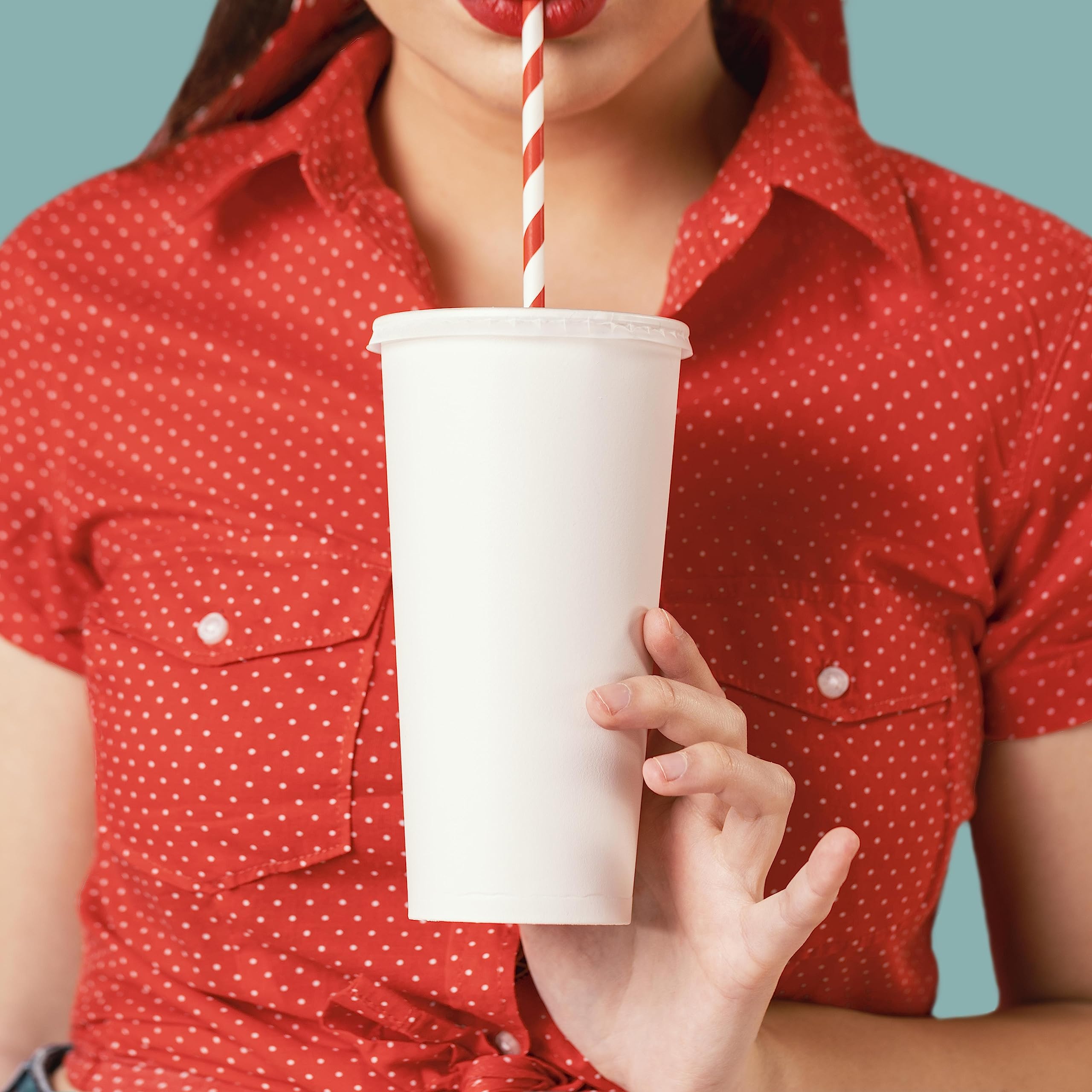 PakTalk [100 Pack] Party Straws Disposable 7.75" x0.24" Red and White Biodegradable Paper Drinking Straw for Cocktail, Milkshake, Coffee, Lemonade (0.24" x 7.75", Red)
