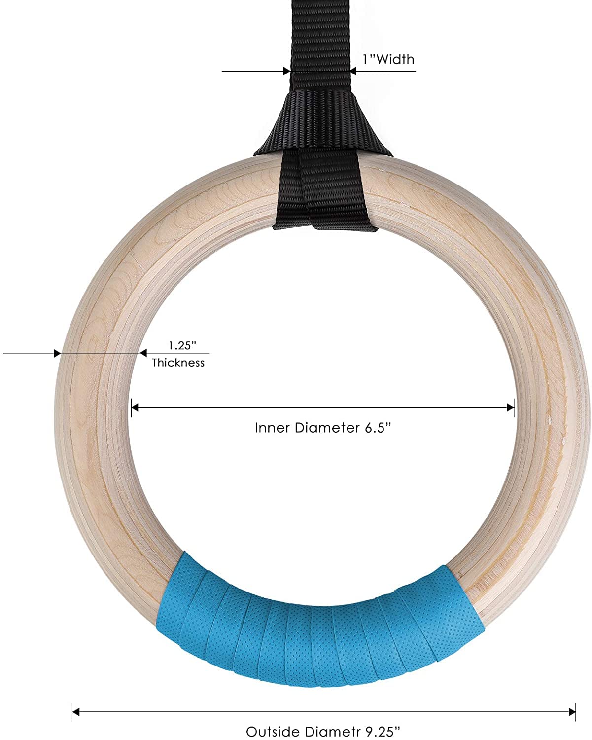 N A Gymnastic Rings, Wooden, 15ft Adjustable Straps,32mm, Gym Equipment for Cross-Training Workout, Gymnastics, Strength Training, Pull Ups and Dips (Set of 2)