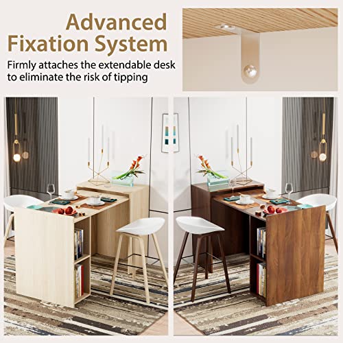 Tangkula Extendable Computer Desk for Small Space, Reversible Study Writing Desk with Mobile Shelves & Anti-Tipping Kit, Home Office Desk, Pull-Out Laptop Workstation Desk (Natural)