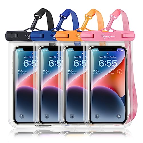 Rynapac Waterproof Phone Pouch - 7.5in Universal Water Proof Cell Phone Case for Beach Travel Must Haves, Cruise Essentials Waterproof Phone Bag with Lanyard for iPhone 15 Pro Max Galaxy S23 Pixel 7a