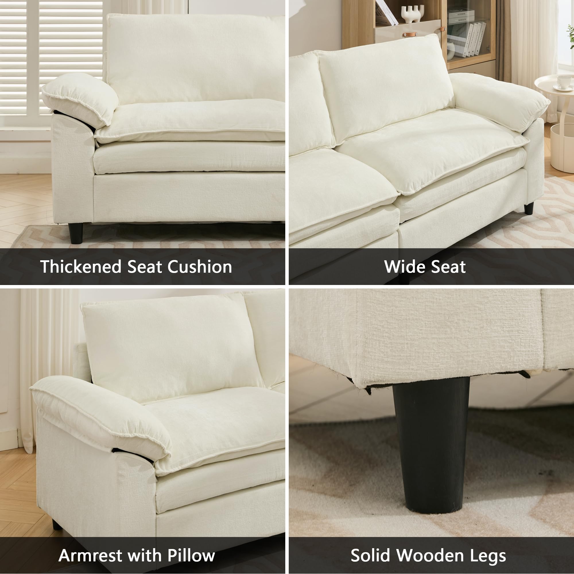 Vliekcy Modular Sectional Sofa, Modern 85 Inch Chenille Loveseat Couch, 2-Seater Comfy Cloud Couches with 2 Movable Ottoman for Living Room Office Apartment, Chenille, Beige