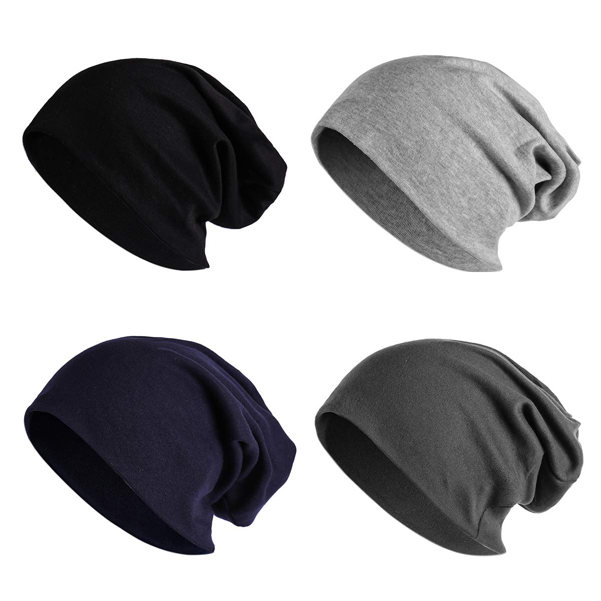 JOYEBUY 4 Pack Women Men Stylish Thin Hip-hop Soft Stretch Knit Slouchy Beanie Hat Skull Cap (Style F)