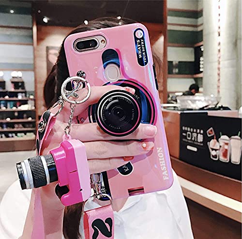 yandi Compatible with iPhone 13 Mini Case (5.4 inch) with Lanyard, Cute iPhone Case Blue Ray Camera Style Cover with Chain, Bling Lightweight Soft TPU Case Cover (Pink, iPhone 13 Mini)