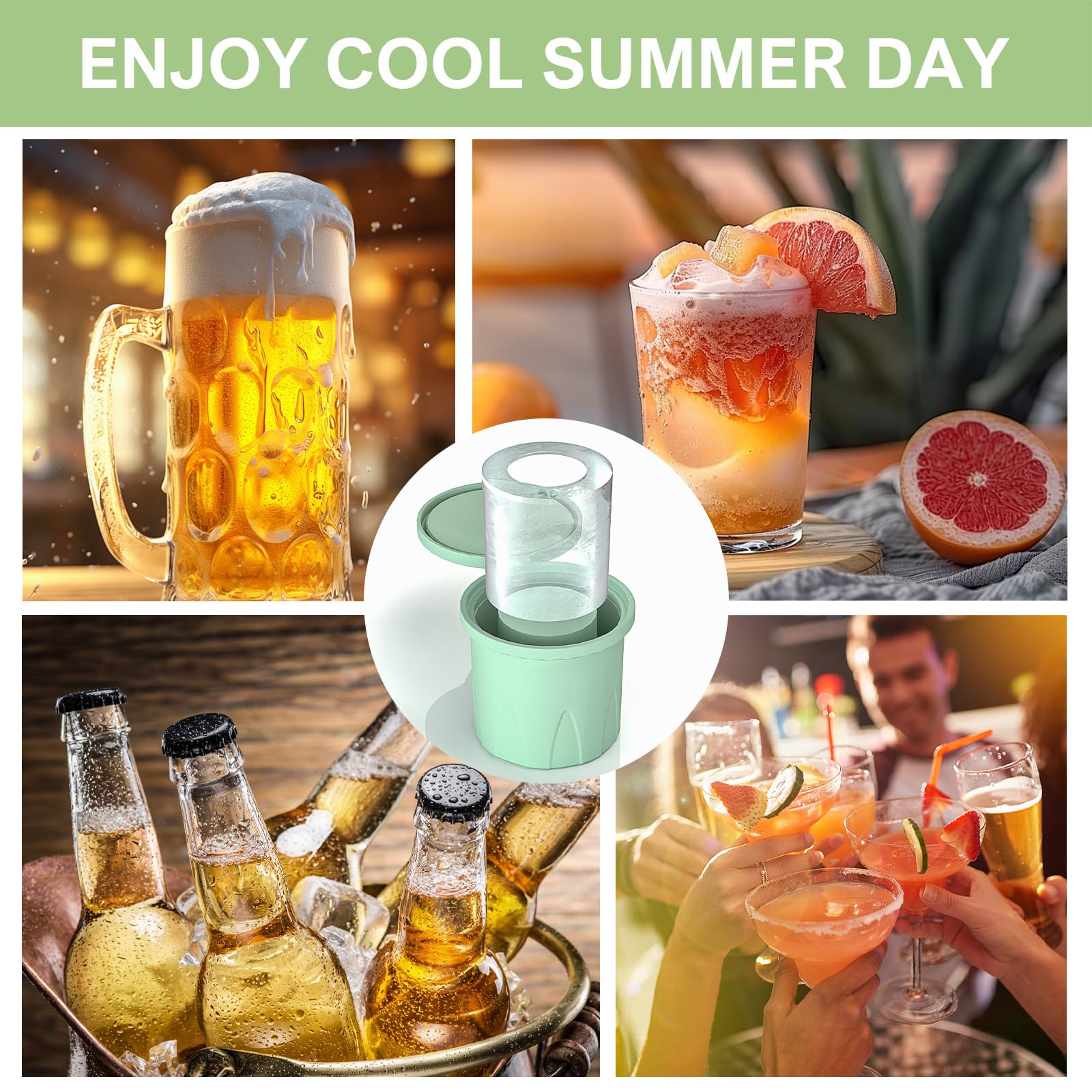 Silicone Stanley Ice Mold for Stanley Cup 20-40 Oz, Hyperzoo Hollow Cylinder Ice Cube Mold with Lid for Chilling Cocktails, Whiskey, Drinks, Coffee, Easy Fill and Release Ice Maker 3 pcs