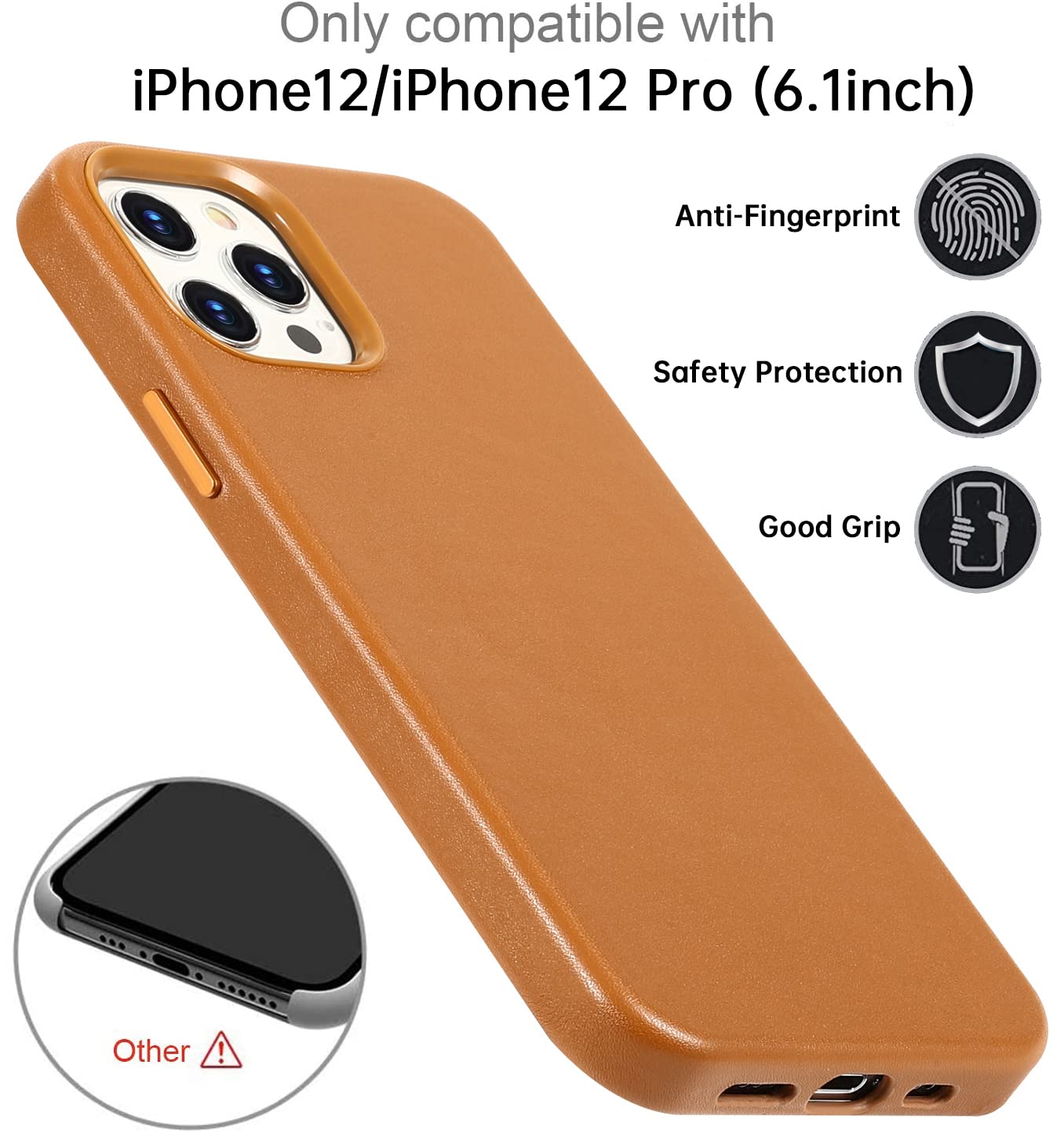 LANGSIDI iPhone12 iPhone12pro Leather case, Luxury Full PU Leather Wrapped Shockproof Magnetic Phone Cover, Compatible with Mag Safe,for iphone12/12pro case 6.1'' (Poppy Yellow)