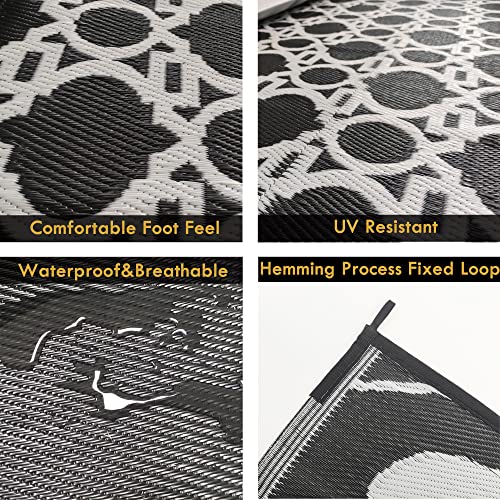 RURALITY Outdoor Rugs 8x10 for Patios Clearance,Plastic Waterproof Mats for Camping,Porch,RV, Large Straw Area Rugs for Picnic,Reversible,Black and White