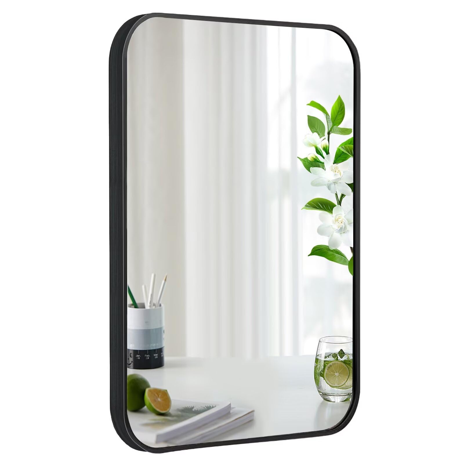 TOTOZAKUL Bathroom - Wall - Mirror - for Over Sink 20x28inch, Wall-Mounted Vanity Mirror for Bedroom Living/Dining Room, Modern Rectangle Black Framed Hanging Makeup Mirrors