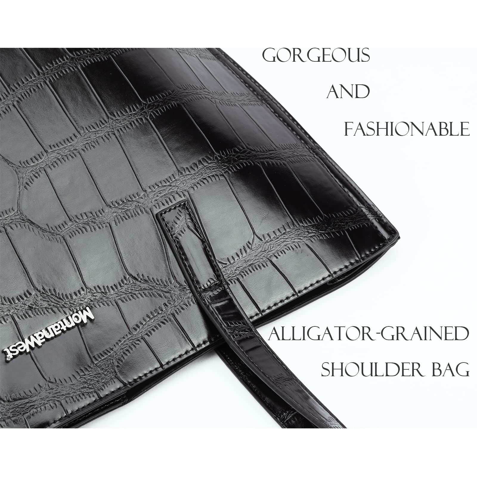 Montana West Tote Bag for Women Crocodile Pattern Handbag Elegant Shoulder Bag Chic Hobo Purses MWC-069BK