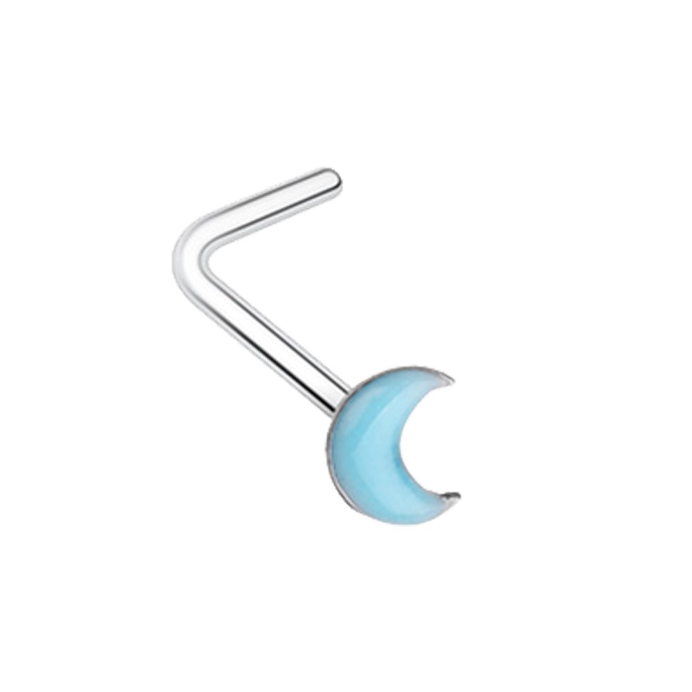 Inspiration Dezigns Illuminating Glow in The Dark Moon L-Shape Nose Ring (Sold Individually) (Blue)