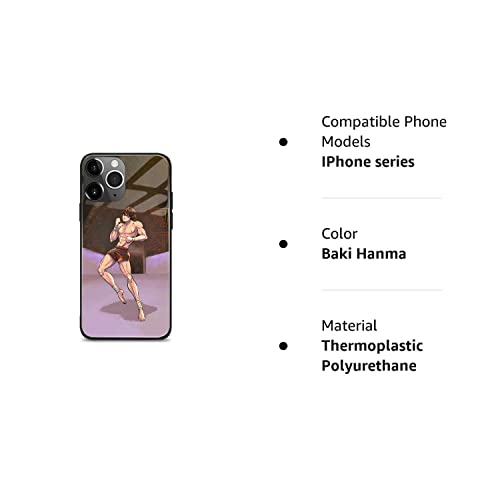 HEMINJYJEF Japanese Anime Anti-Drop Shell Cover Manga Pattern Non-Slip Glossy Glass Cell Phone Protective Case (for iPhone 11 Pro Max,Baki Hanma)