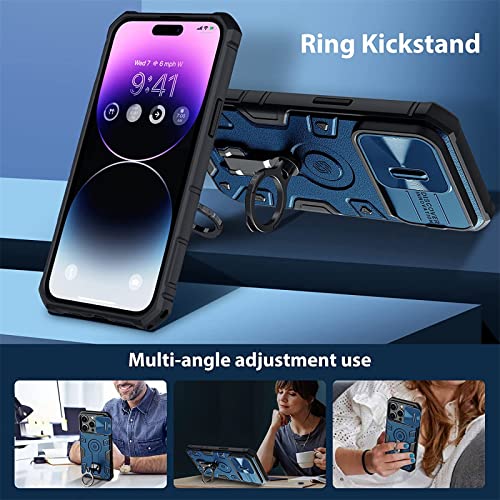 Wefor Case for iPhone 14 Pro Max Case with Stand, Slide Camera Cover, Military Grade Shockproof Portective Case Compatible with MagSafe Wireless Charger&Magnetic Car Mount Holder (Blue)