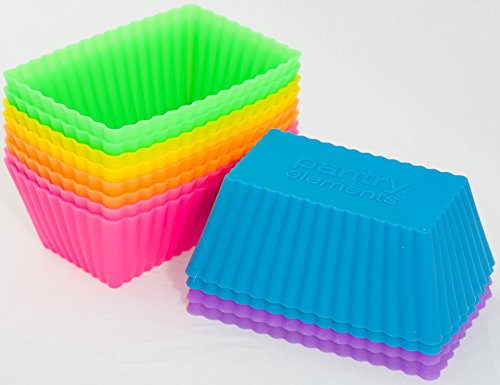 Rectangle Silicone Molds Cupcake Baking Cups (12-Pack) β Premium 100% Pure Platinum Silicone Makes These Sturdy but Flexible Cupcake Liners Easy to Use, Release, and Clean β By Pantry Elements