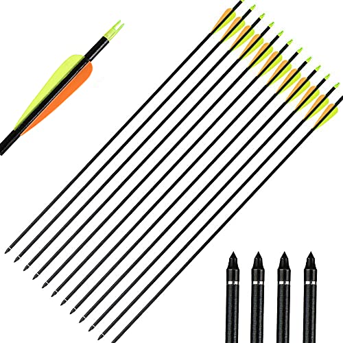 IRQ 32inch Fiberglass Arrows Targeting Practice Adjustable Nocks Screw in Replaceable Arrow Tips for Compound Recurve Bow