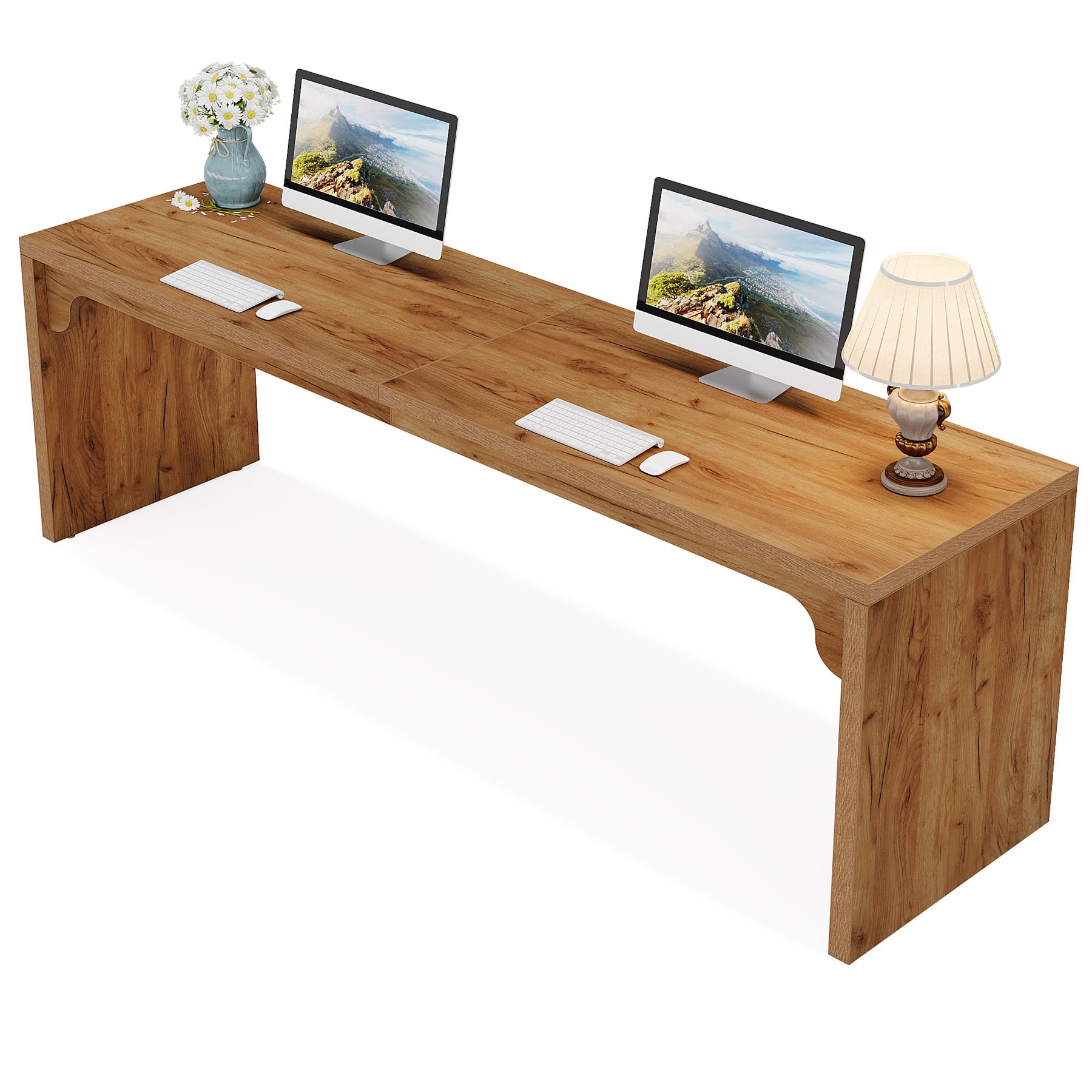 Tribesigns 78.7 Inches Long Computer Desk, Wooden Extra Long Desk Double Desk Workstation, 2 Person Desk for Home Office, Large Writing Desk for 2 People, Brown