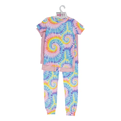 Hurley Girls' Pajama Set, Pink/Tie Dye, 10