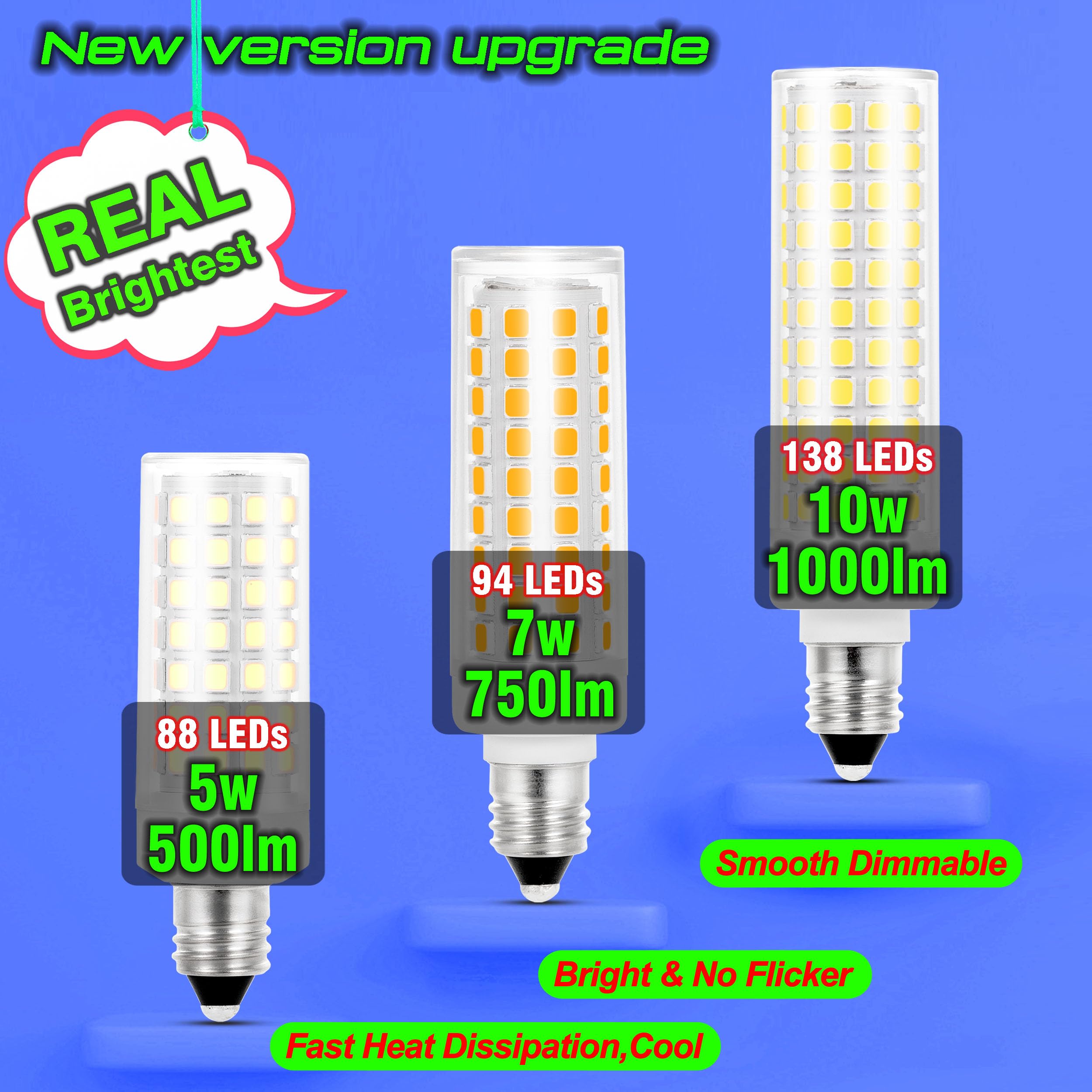 Ziomitus Dimmable JDE11 120V 100W Halogen Candelabra Bulbs Equivalent,T3 T4 Mini Base, 6000K Daylight White 10W 1000 LM E11 for Chandeliers,Candelabra,Ceiling Fan, Cabinet Lighting,2Pack