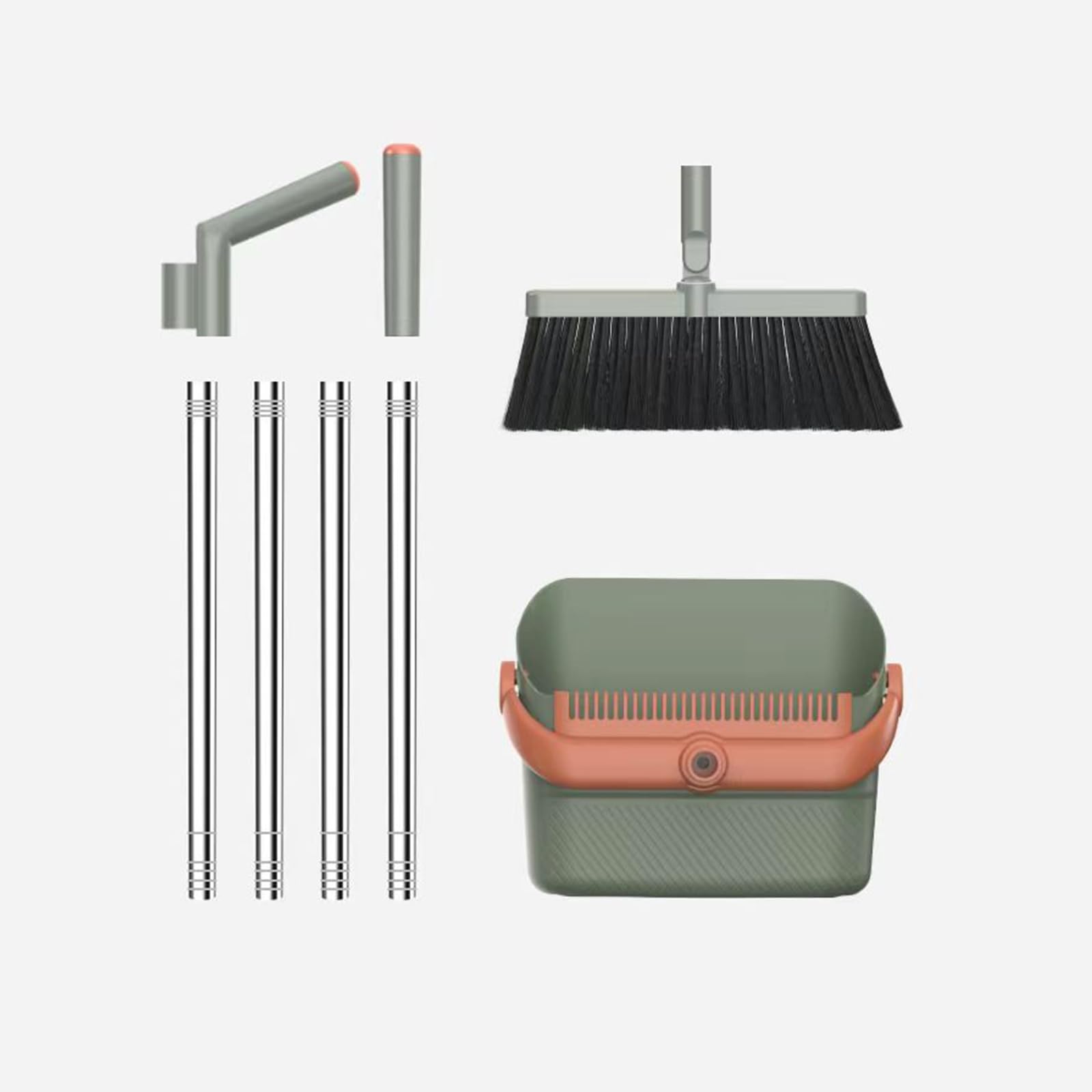 XIXIWOW Broom and Dustpan Set for Home, Broom and Dustpan Combo for Office,Short Handle Broom with Upright Standing Dustpan,Indoor&Outdoor Sweeping (Green)