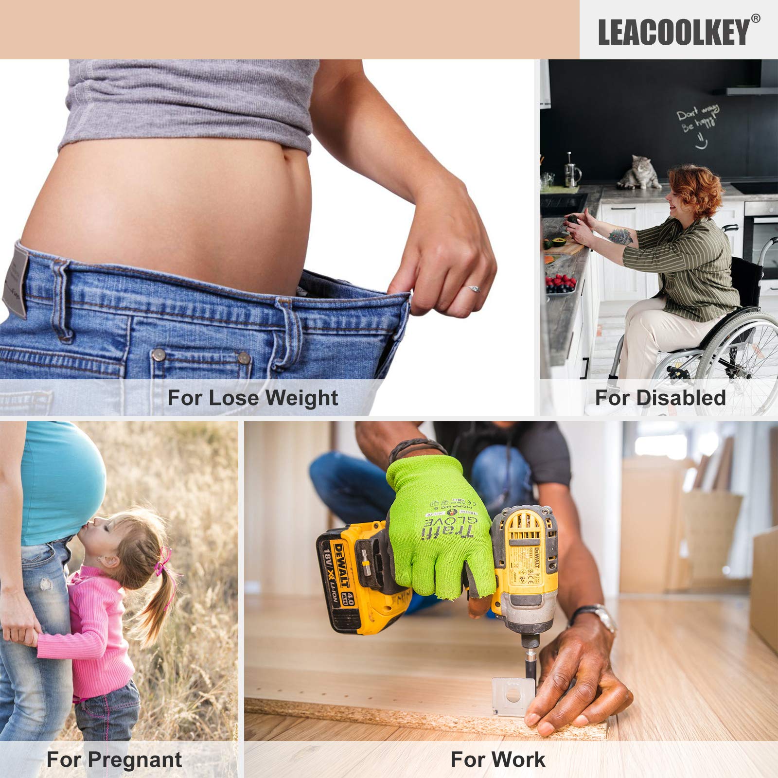 LEACOOLKEY No Buckle Stretch Belt for Women/Men—2 Pack Elastic Invisible Belt for Jeans (A-black+black, Fits 2 loop size 7"-14")