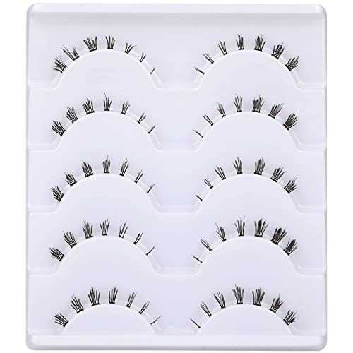 Lower Lashes 5 Pairs Clear Band Bottom Lashes False Eyelashes Natural Look Demi Wispies lashes Strip Eye Lashes Under Lashes Extensions Soft Handmade Fake Lashes Pack by Zenotti