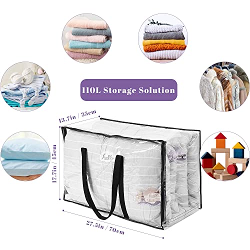 Vieshful 3 Pack 55L Clear Clothes Storage Bags and 3 Pack 110L Storage Bins, Clothing Container Large Capacity Moving Bags with Reinforced Handles