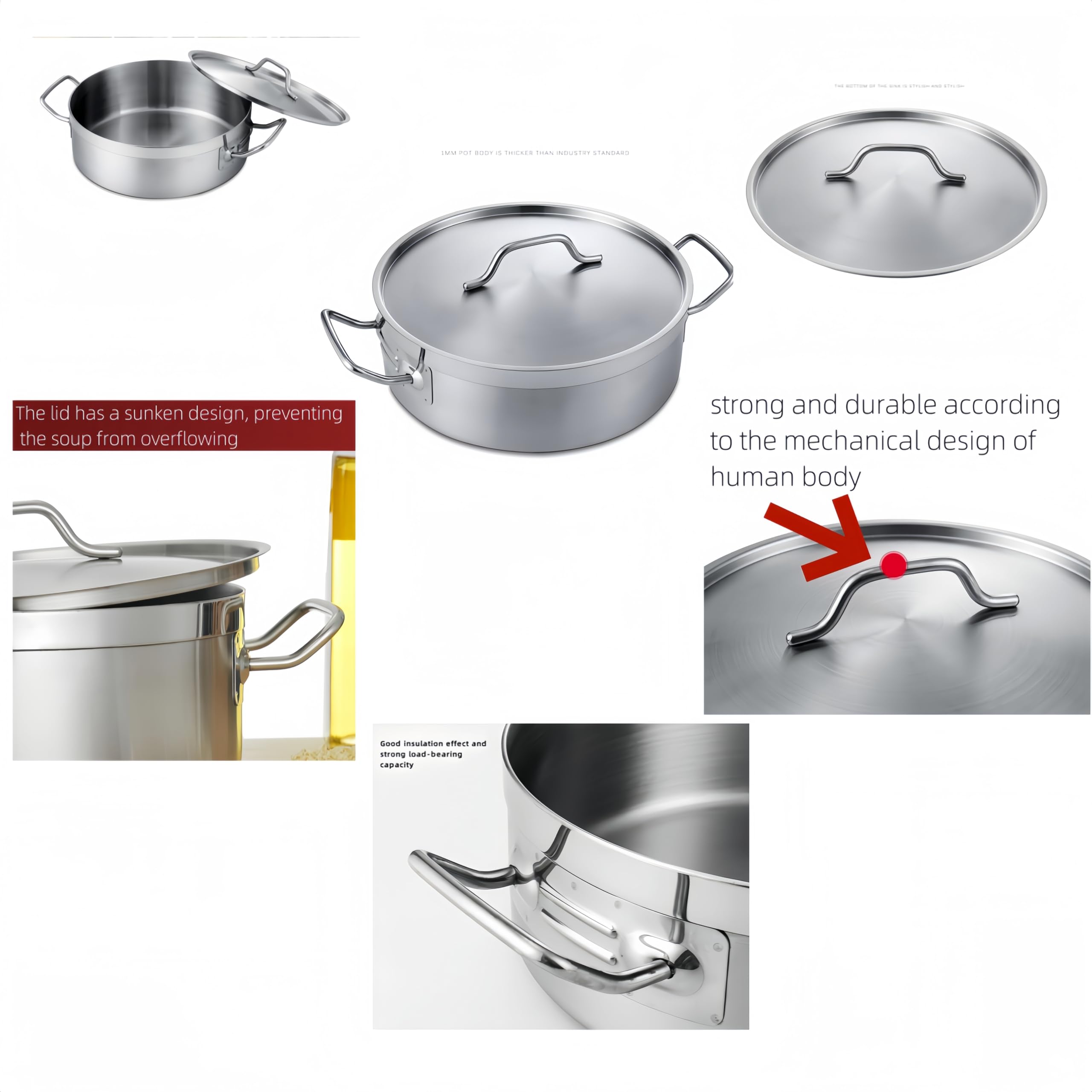 Stainless Steel Round Soup Pot: Polished Stock Pot with Lid, Handle & Versatile Compatibility for All Heat Sources - Dishwasher &Oven Safe for Effortless Pasta and Cooking Pleasures! (Φ6.3"x2.4")