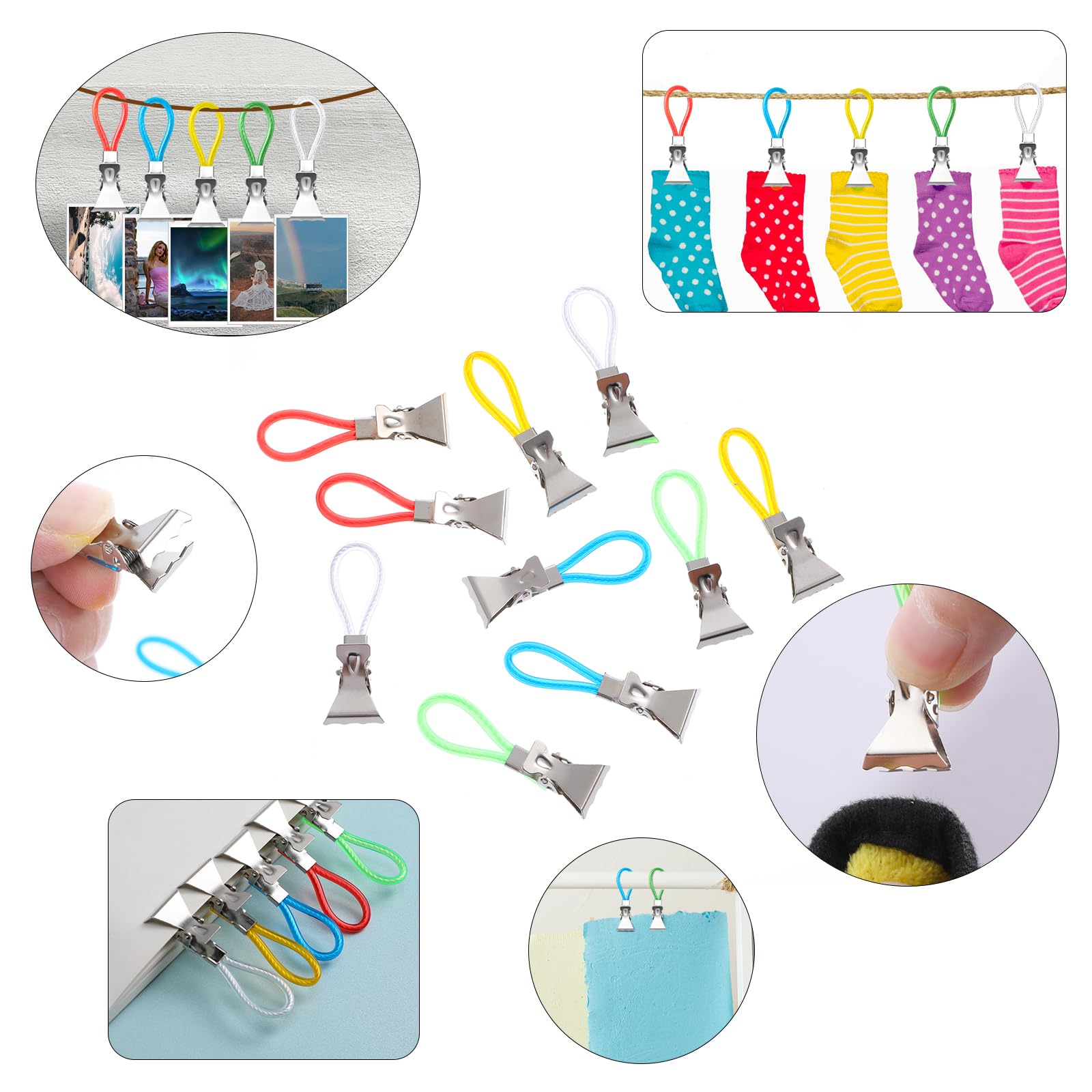 Towel Clips 10Pcs, Clips for Hanging, Tea Towel Clips with Hanging Loop, Towel Cips for Kitchen Bathroom Bedroom Hotel Cabinet Swimming Pool Let You Distinguish and Organize Towels Faster(5 Colors)