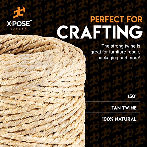 Sisal Twine - 2 Ply 150 Ft Thin Natural Fiber Rope on Spool - Rope Cat Scratching Post, Rope for Cat Scratcher, Cat Tree Replacement Parts, Pet Toy - Decorative Cordage for Crafts, Pole Wrap