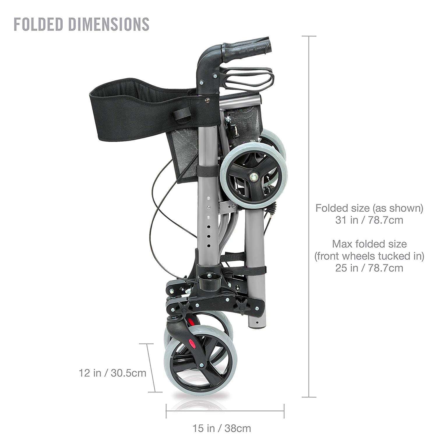 HealthSmart Walker Rollator with Seat and Backrest, Adjustable Handle Height, FSA HSA Eligible, Removable Storage Bag and a Durable Lightweight Frame That Folds While Supporting up to 300 pounds