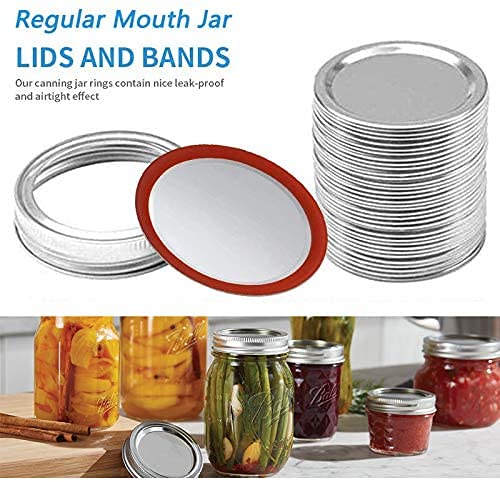 OTTOPT Canning Lids and Rings Regular Mouth -Mason Jar Lids Regular Mouth with Silicone Seals Rings for Ball or Kerr Jars, Rust-Proof Split-Type Leak Proof, Silver24 Count (Lids&Rings)