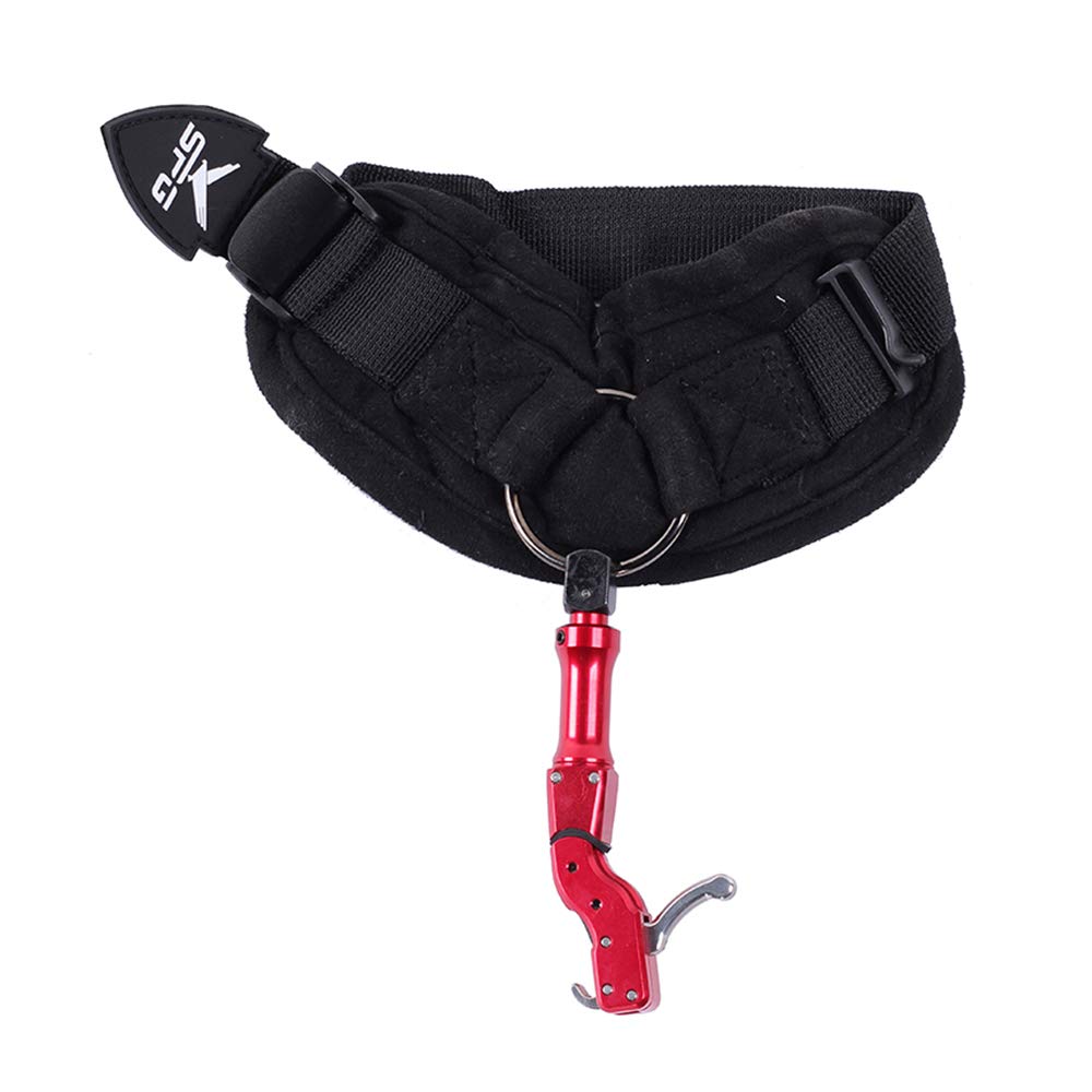 KoolShare Archery Compound Bow Release Aid, Fully Adjustable Wrist Release Deer Skin Wrist Strap with Hardcore Buckle Foldback Design, Comfortable Quick Release for Hunting Shooting, Red