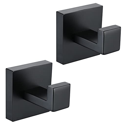 Taucent Bath Towel Hook, Matte Black Robe Hook for Bathroom Wall Mounted Heavy Duty Hook 304 Stainless Steel Robe Hooks for Bathroom Kitchen(2 Pack)