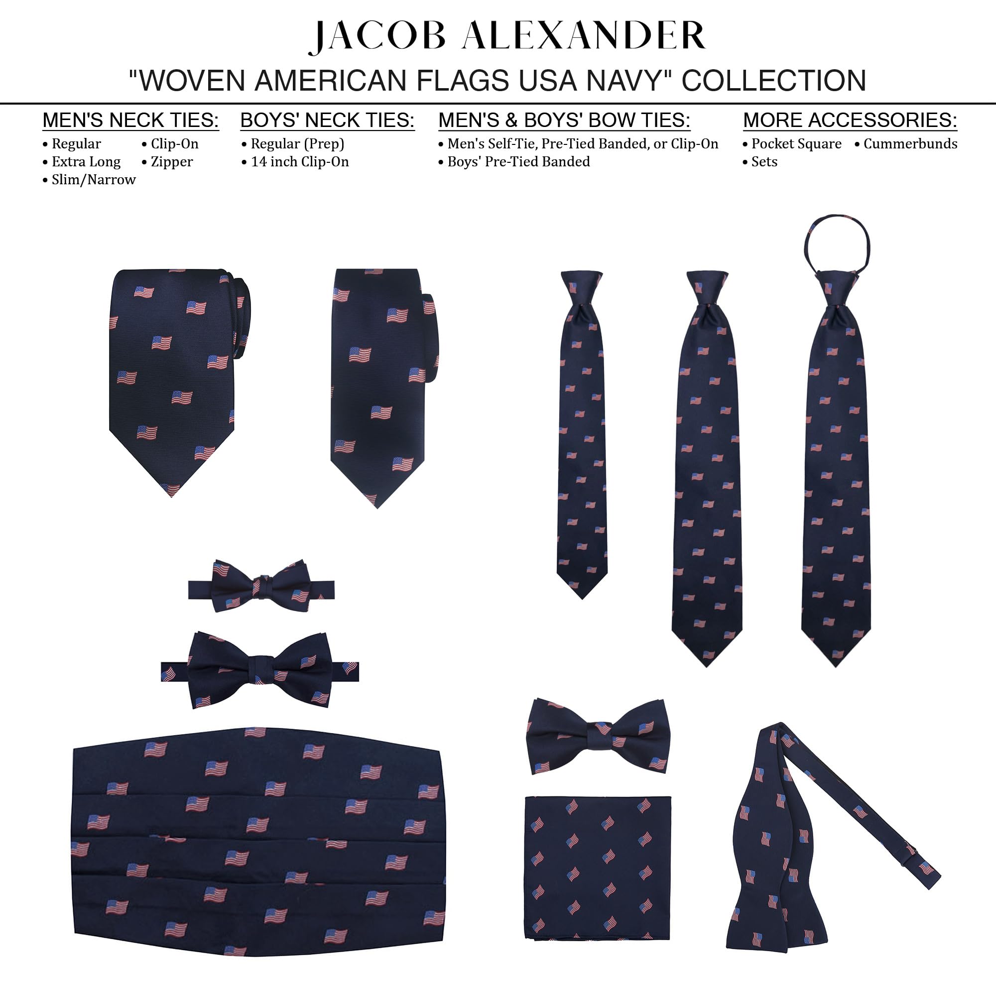 Jacob Alexander Men's Woven American Flags USA Navy Neck Tie - Regular