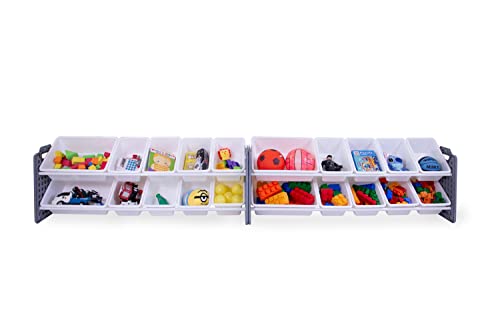 UNiPLAY Toy Organizer with 20 Removable Storage Bins, Multi-Bin Organizer for Books, Building Blocks, School Materials, Toys with Baseplate Board Frame (Gray)
