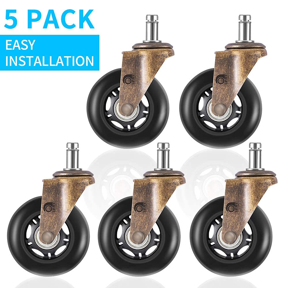 LPHY Office Chair Wheels (Set of 5) - 3'' Smooth Rolling Heavy Duty Casters - Safe for All Floors Including Hardwood - Universal Stem 7/16 Inch