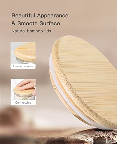 Oui Yogurt Jar Lids - 6 Pack Oui Lids- Natural Bamboo Wood with Silicone Sealing Rings, For 5 Oz Oui Yogurt Jars