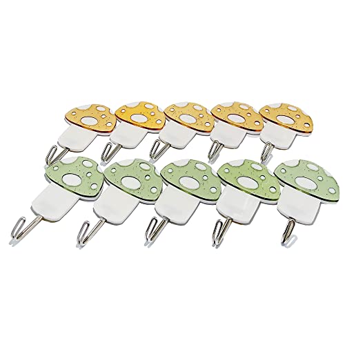 Wall Hooks 5lb(Max) Cute Mushroom Single Prong Hangers,Waterproof and Oilproof,Bathroom Kitchen Heavy Duty Self Adhesive Hooks,10 Pack