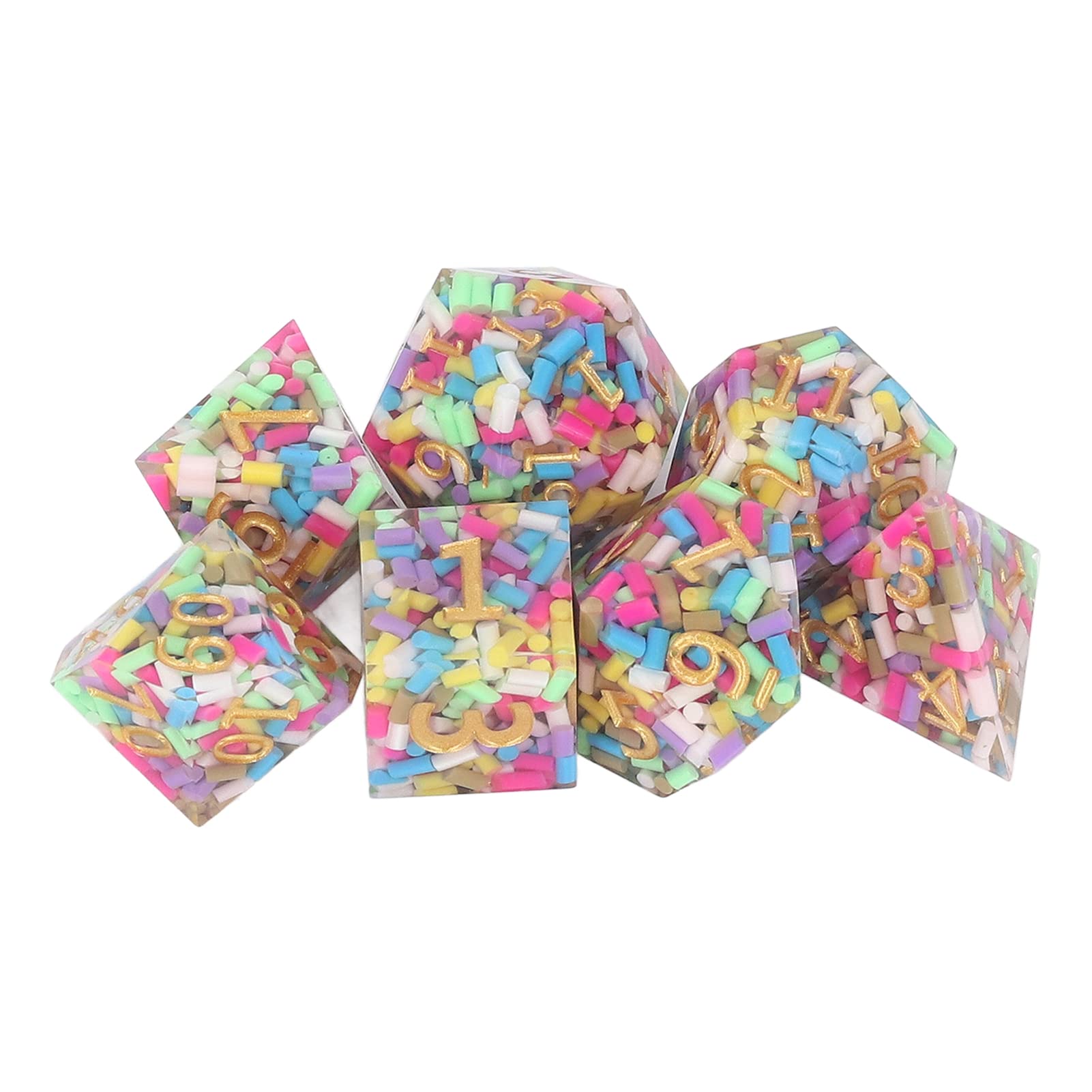 Resin Polyhedral Dice, Clear Number Resin Dice Set Long Lasting 7pcs for Role Playing Games