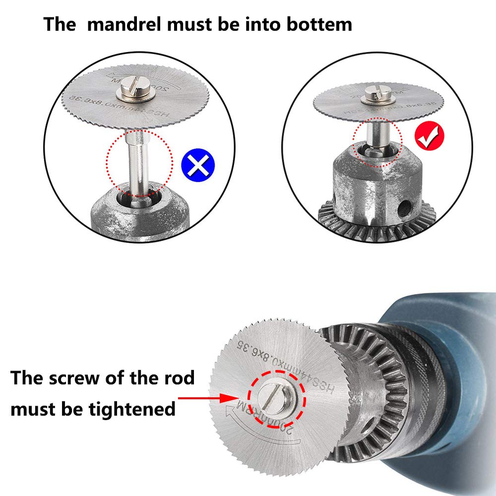 Saiper 12pcs/2Sets HSS Circular Wood Cutting Saw Blade Discs with 2pcs 1/8" Shank Extension Rod for Dremel Rotary Tool Mandrel