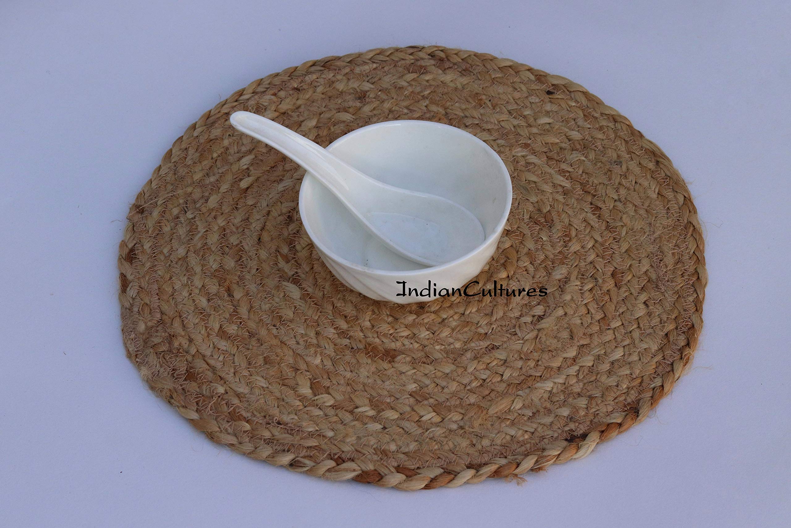 Heat Resistant Non-Slip Weave Placemats Hemp Insulation Pads Braided Tablemats Natural Jute Handmade Woven Placemats ,Round Burlap Placemats Set 12" Approx (6)