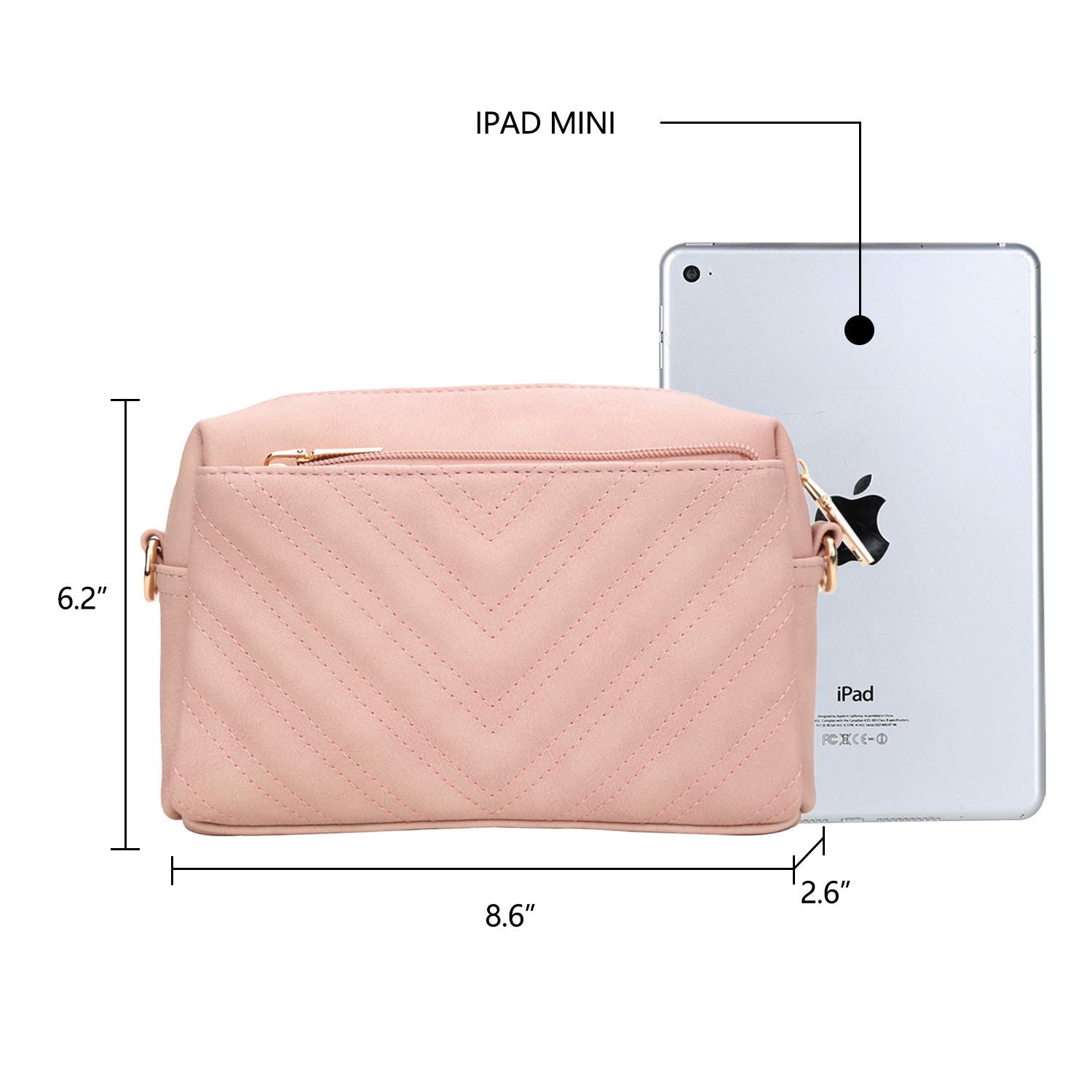 KKXIU Triple Zip Lightweight Small Crossbody Bags for Women Quilted Shoulder Purses and Handbags (Pink)