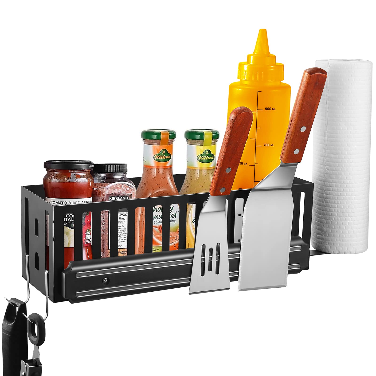 HEATCHEER Griddle Caddy for 28"/36" Blackstone Griddles with Magnetic Tool Holder, No Drilling Space Saving Grill Accessories with Paper Towel Holder, Blackstone Griddle Accessories Caddy for Outdoor