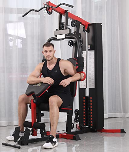Signature Fitness Multifunctional Home Gym System Workout Station with Leg Extension and Preacher Curl, 122.5LB Weight Stack, M750, Multiple Pacakges