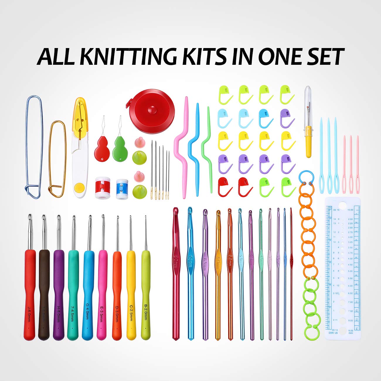 ISSEVE 85Pcs Crochet Hook Set Accessories with Storage Bag, Ergonomic Crochet Hooks Knitting Needles Weave Yarn Kits DIY Tools for Beginners and Experienced Crochet Lovers