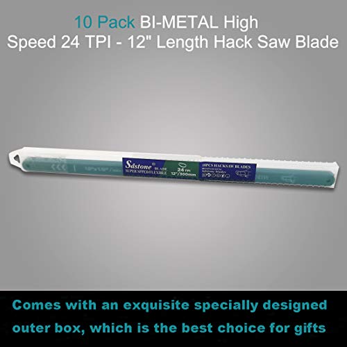 Sdstone Hacksaw Blades High Speed Replacement Blades 24 TPI - 12" Length Hacksaw Blade - Carbon Strength Steel (10 Pack)