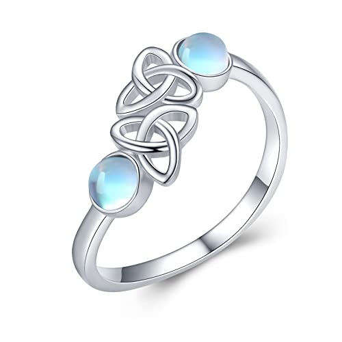 Moonstone Ring 925 Sterling Silver Cute Rings Aesthetic Celtic Knot Ring Rainbow Moonstone Jewelry Gift for Women Dainty Trendy with Box (9)