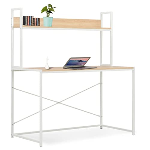 JIMEOG Computer Desk White and Oak