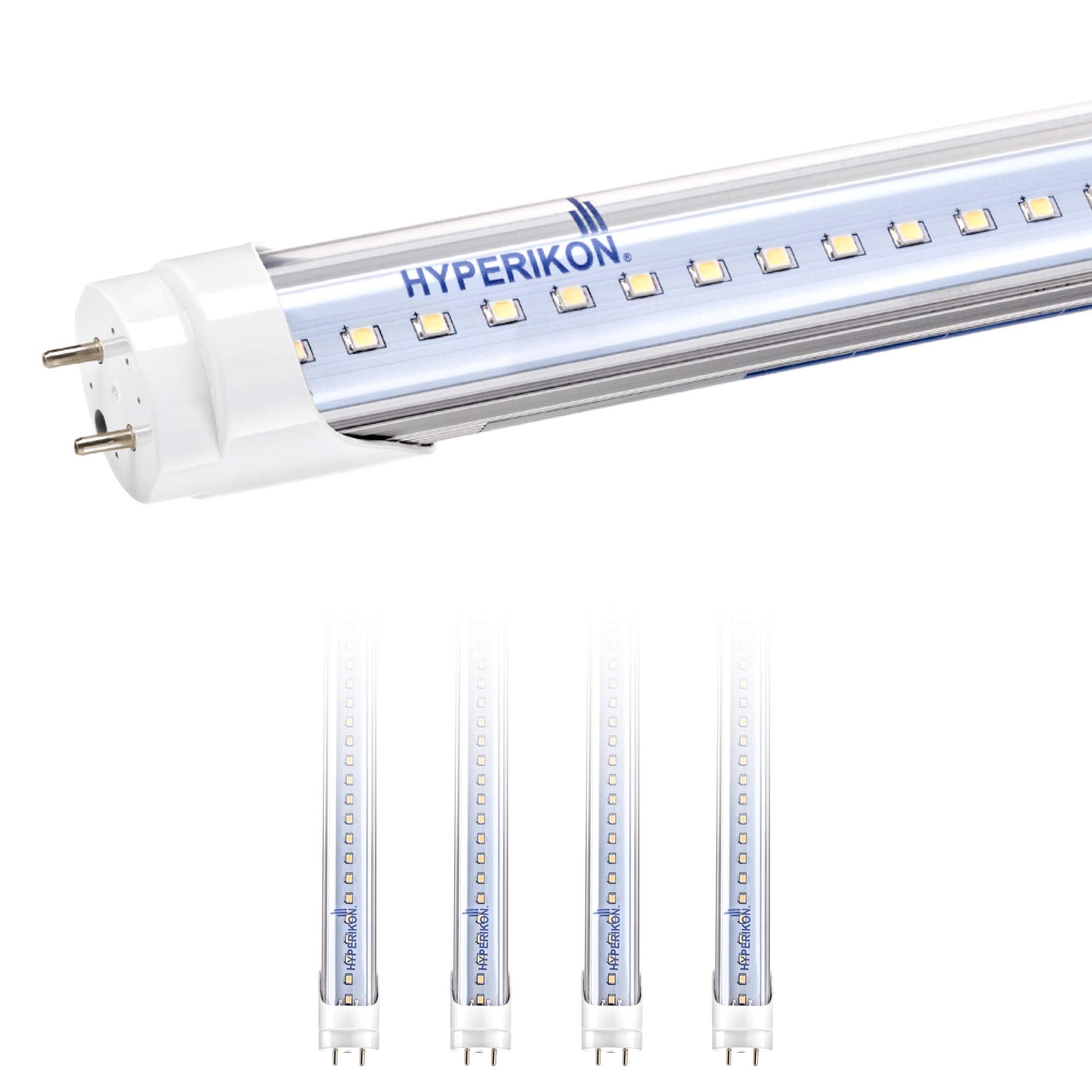 Hyperikon 4 Foot LED Tube, T8 T10 T12 40 Watt Replacement (18W), Single End Ballast Bypass, Clear Lens, UL, DLC, Crystal White, 4 Pack